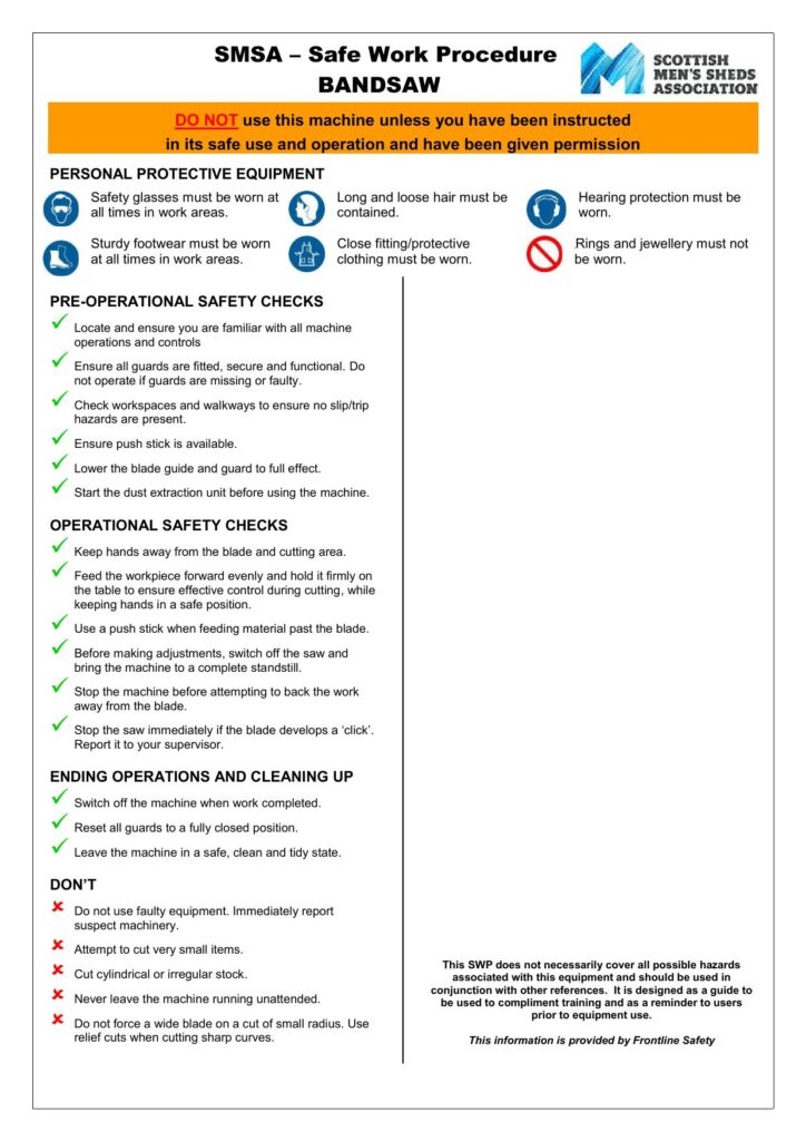 SMSA Safe Work Procedures Posters - Scottish Men's Sheds Association